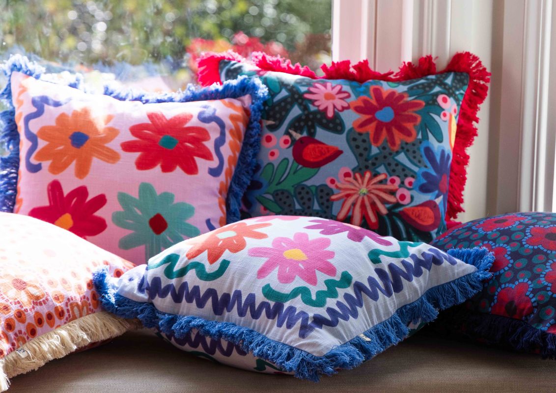 Colourful statement cushions made in nz - Wilderness by Two + Lou